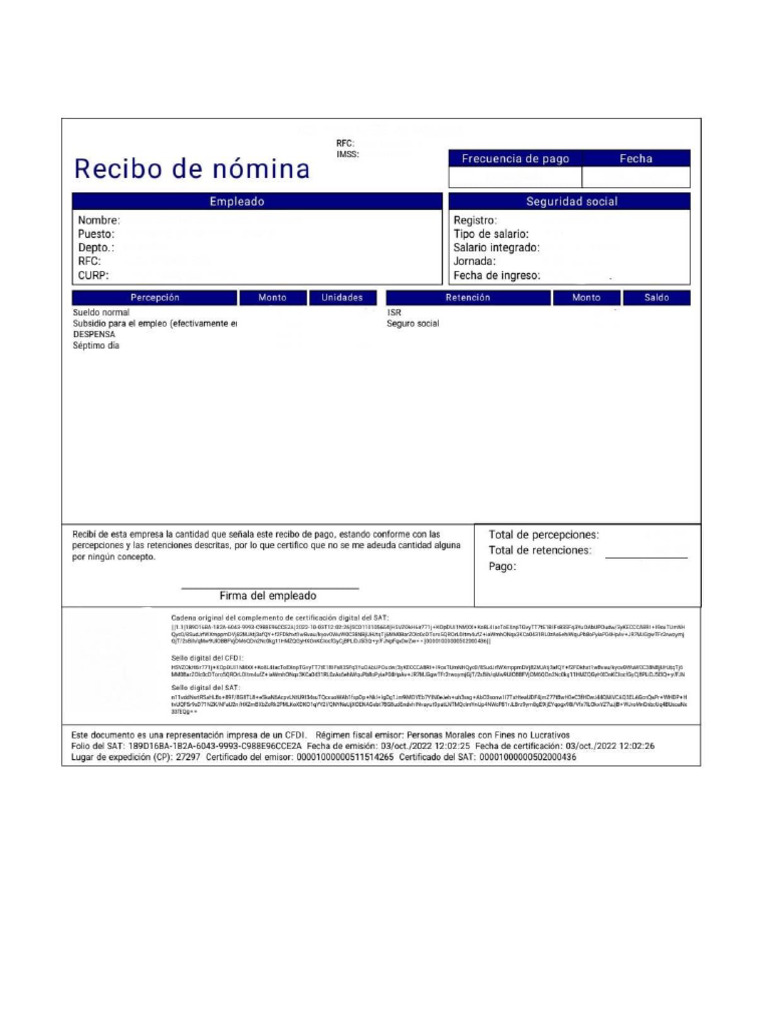recibo de nomina en blanco | PDF