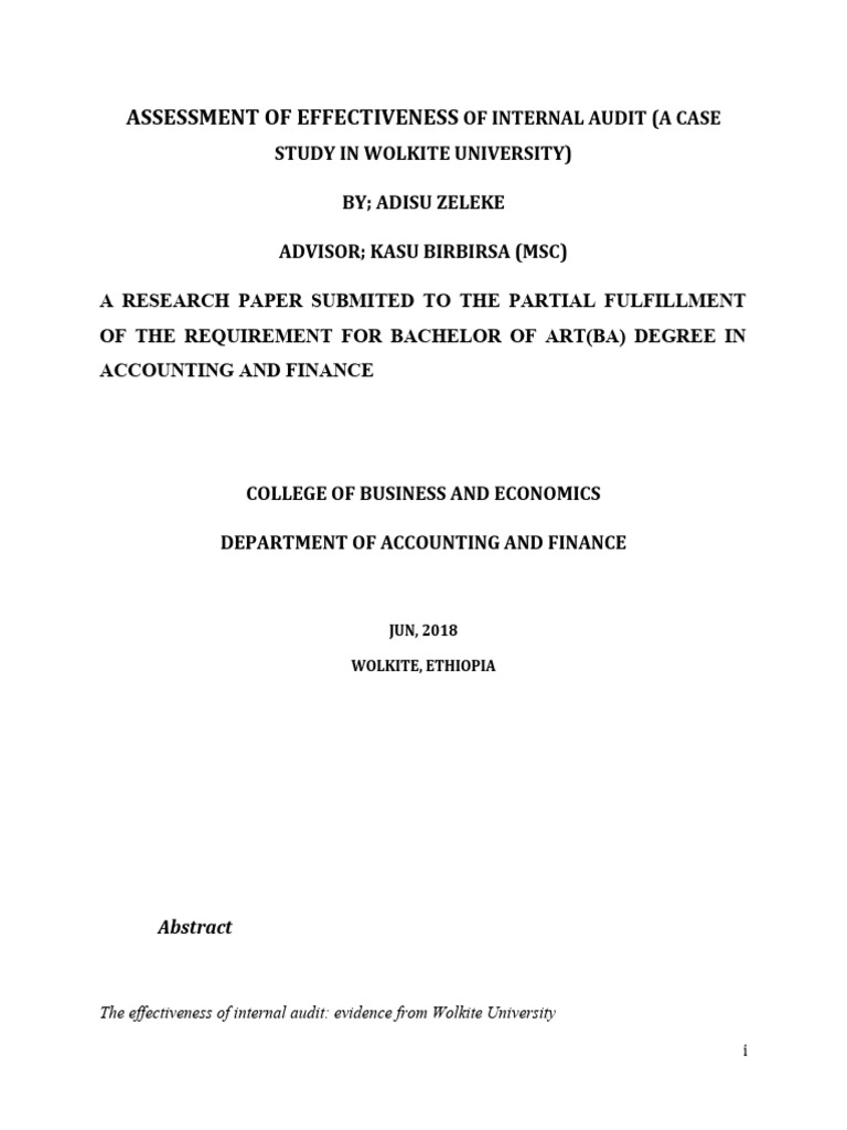 Adisu Zeleke Final Research Paper | PDF | Internal Audit | Audit
