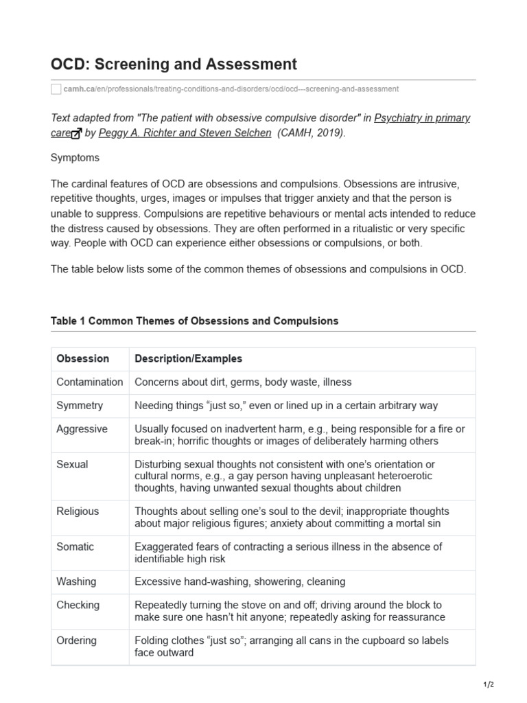 OCD Screening Assessment | PDF | Obsessive–Compulsive Disorder ...
