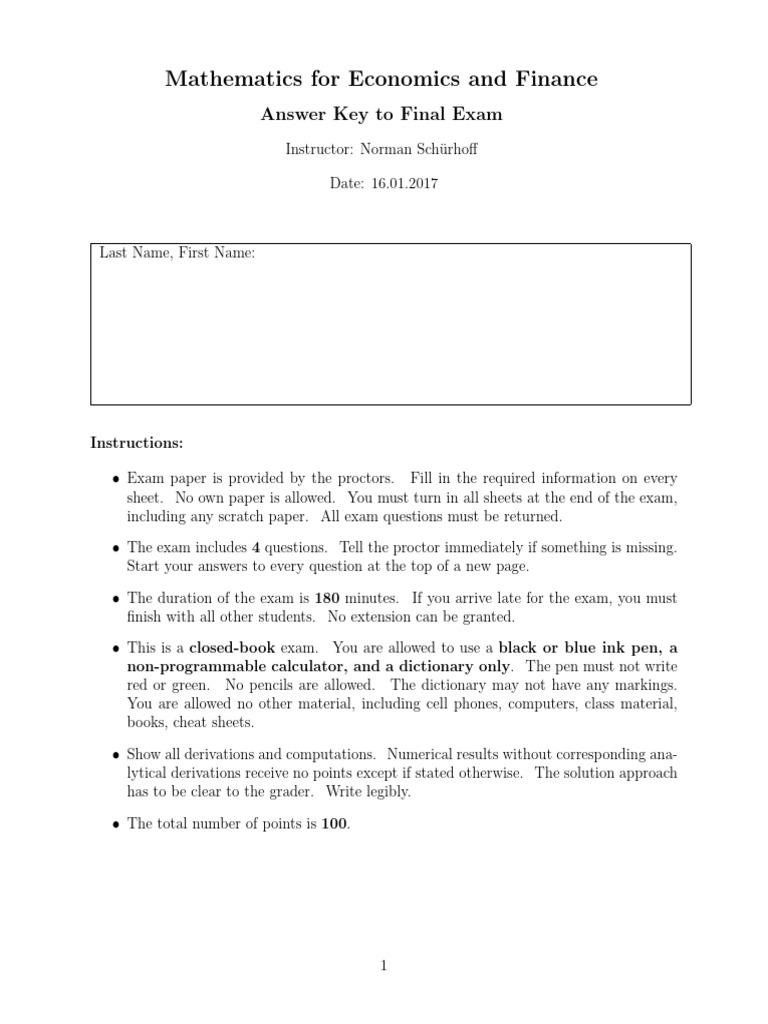 AnswerKey MathEcon16 FinalExam | PDF | Mathematical Optimization ...