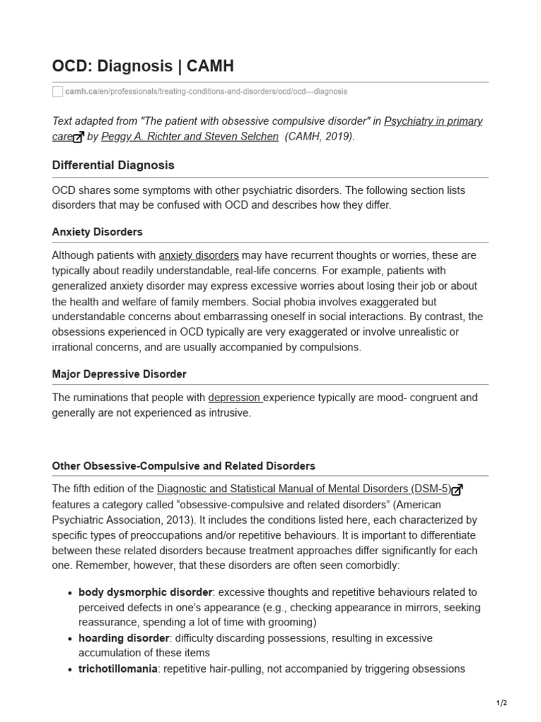 OCD Differential Diagnosis | PDF | Obsessive–Compulsive Disorder ...