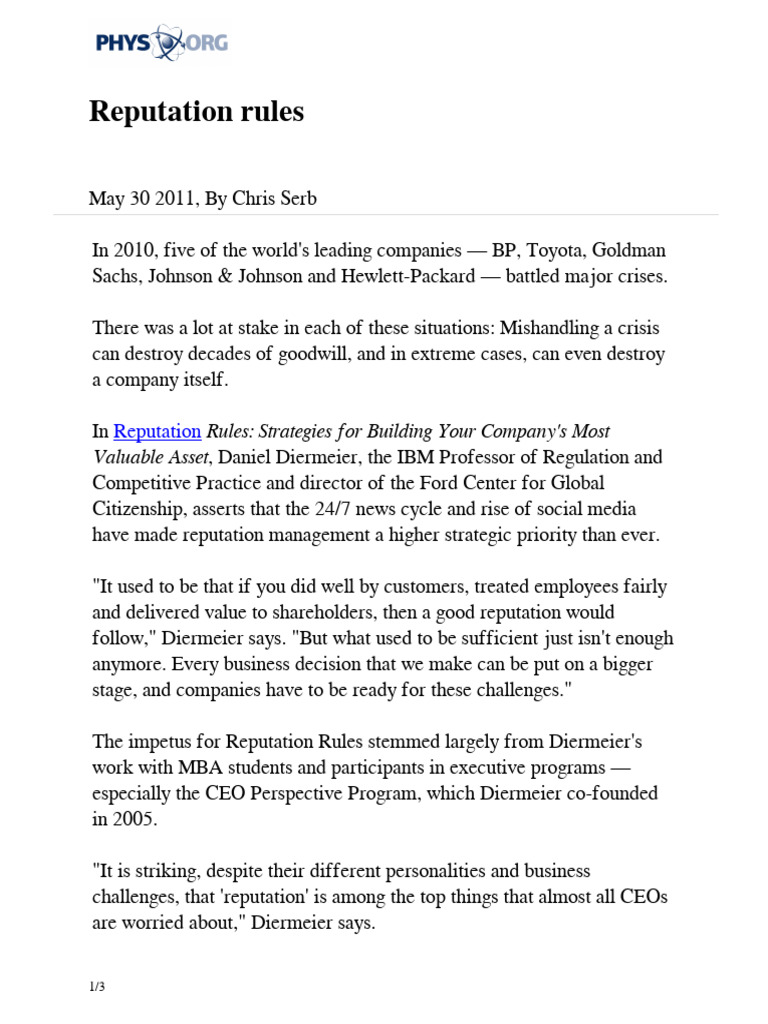 2011 05 Reputation | PDF | Reputation | Bribery