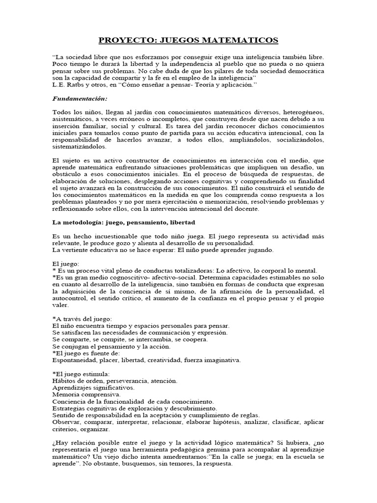PROYECTO DE MATEMATICA 2 | PDF | Pensamiento | Aprendizaje