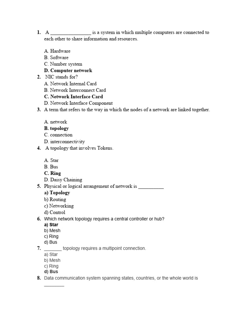 Computer Networking Basics Quiz | PDF | Computer Network | Network Topology