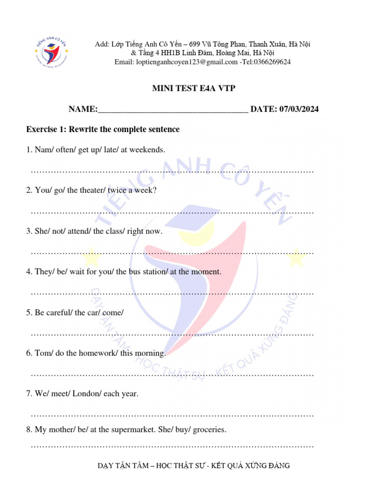 Mini Test E4A for English Class | PDF