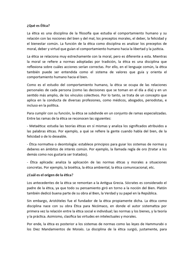 Definición y Ramas de la Ética | PDF | Ética profesional | Moralidad