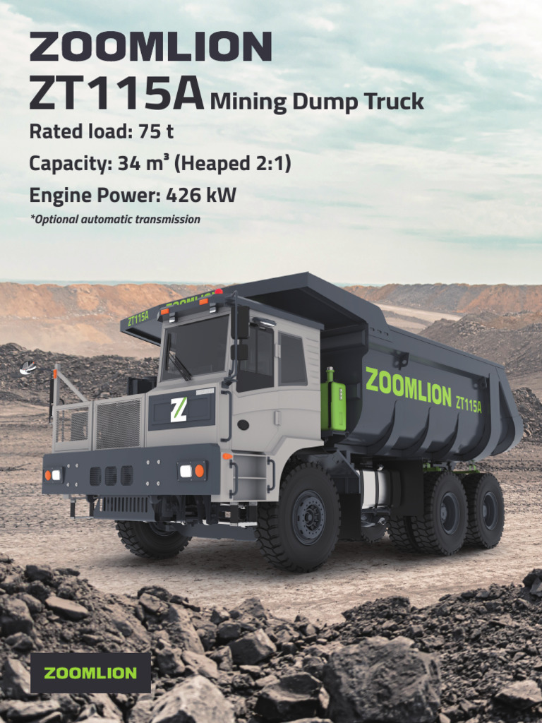 Mining Dump Truck: Rated Load: 75 T Capacity: 34 M (Heaped 2:1) Engine ...