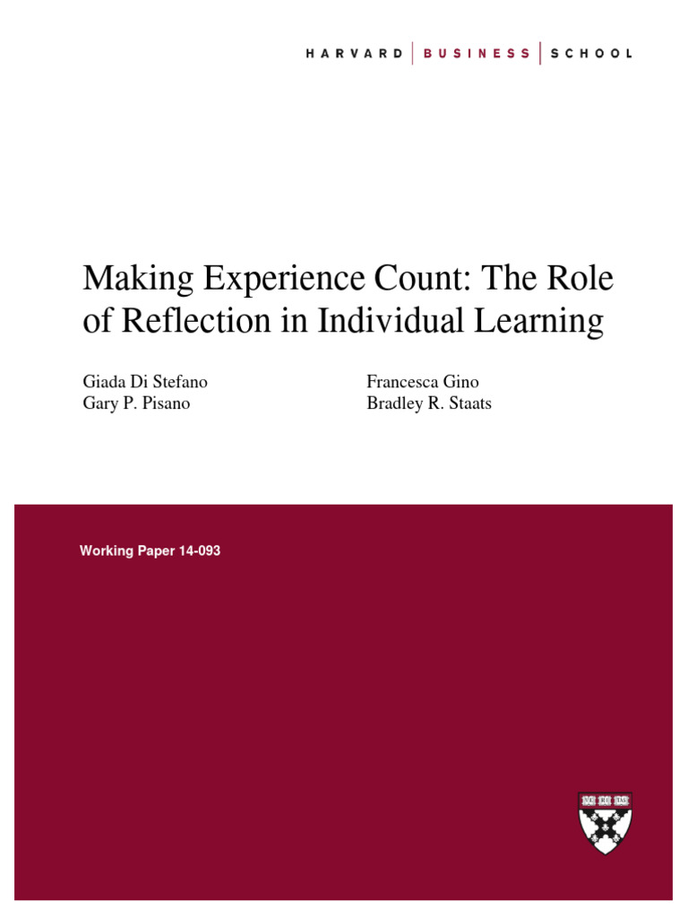 2016 Di et al. Making experience count- The role of reflection in individual learning | PDF ...