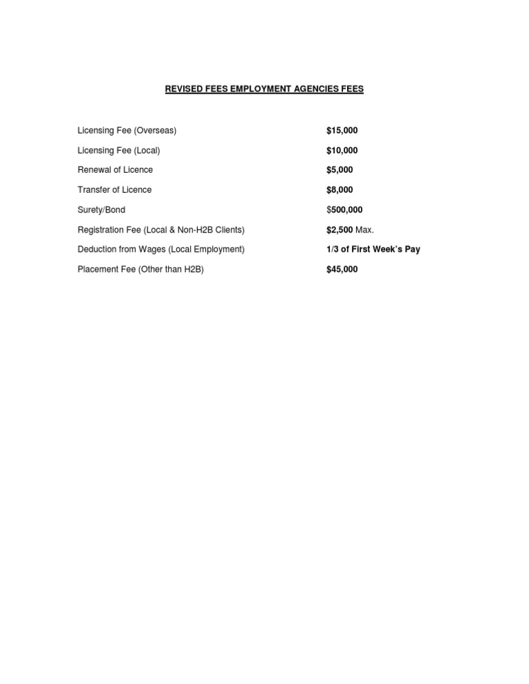 POEA Processing Fees for Workers | PDF | Government | Business