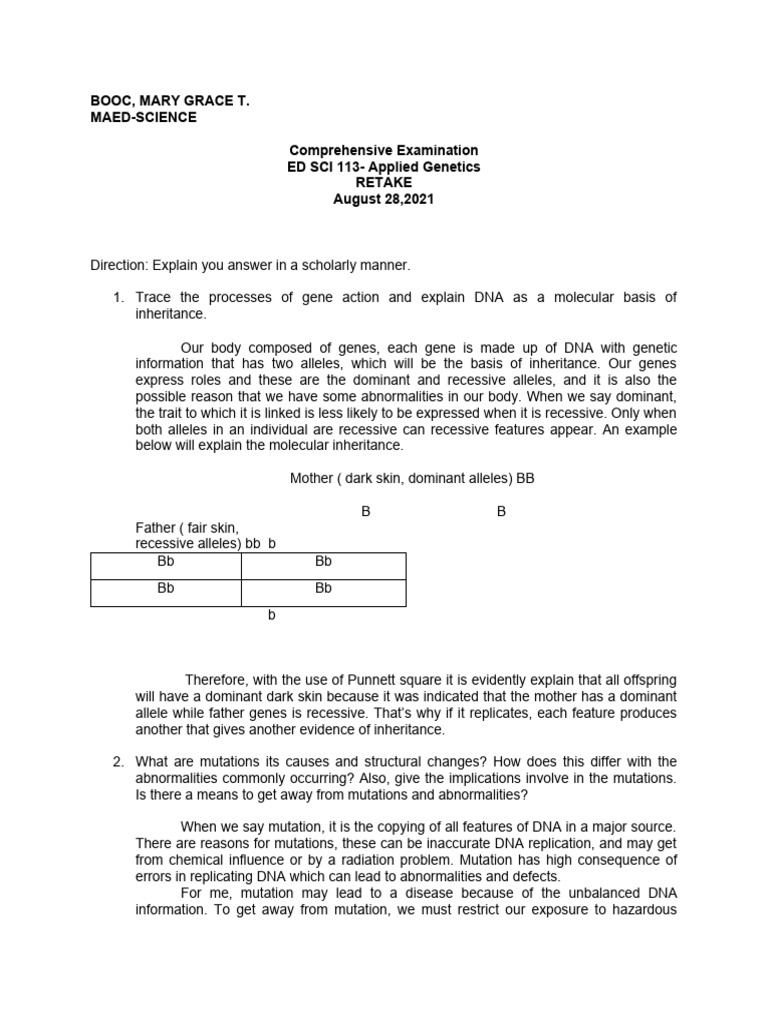Edsci 113 Retake | PDF | Genetics | Dominance (Genetics)