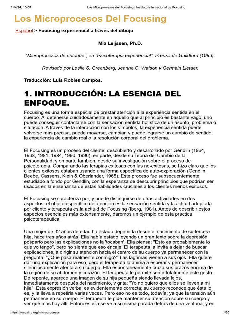 Art Focusin Gendlin Los Microprocesos Del Focusing | PDF | Experiencia ...