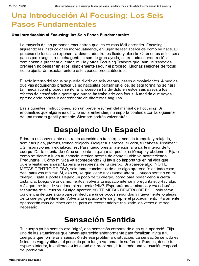 Art Focusin Gendlin Una Introducción Al Focusing Los Seis Pasos ...