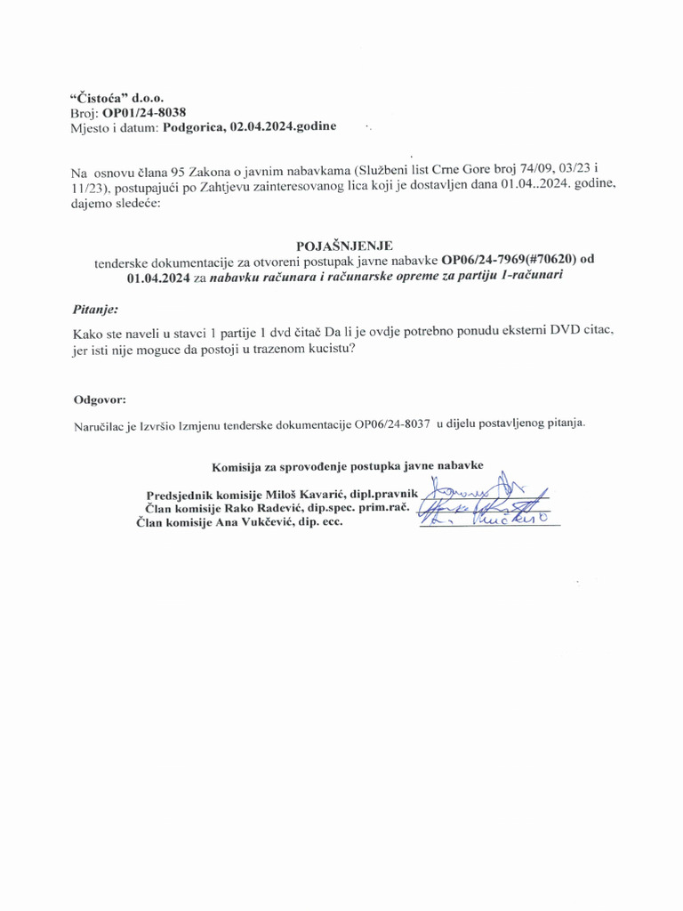 Pojašnjenje Tenderske OP06 24 | PDF