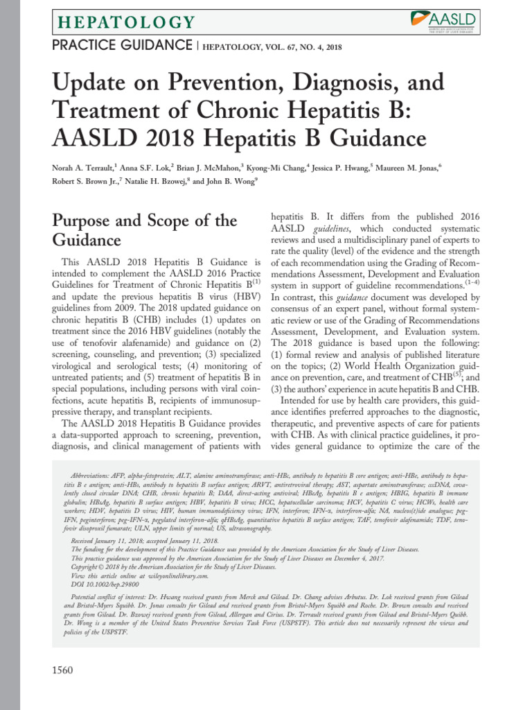Hepatology - 2018 - Terrault - Update on prevention diagnosis and treatment of chronic hepatitis ...