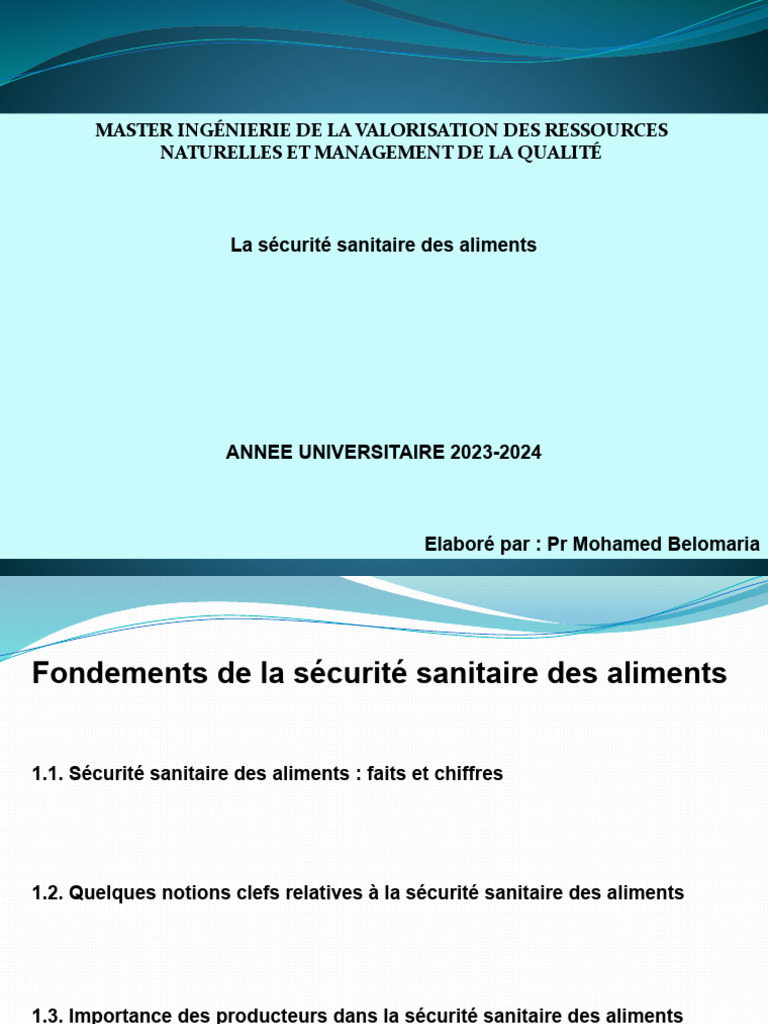 Présentation Sécurité Sanitaire Des Aliments | PDF | Analyse des dangers et points critiques ...