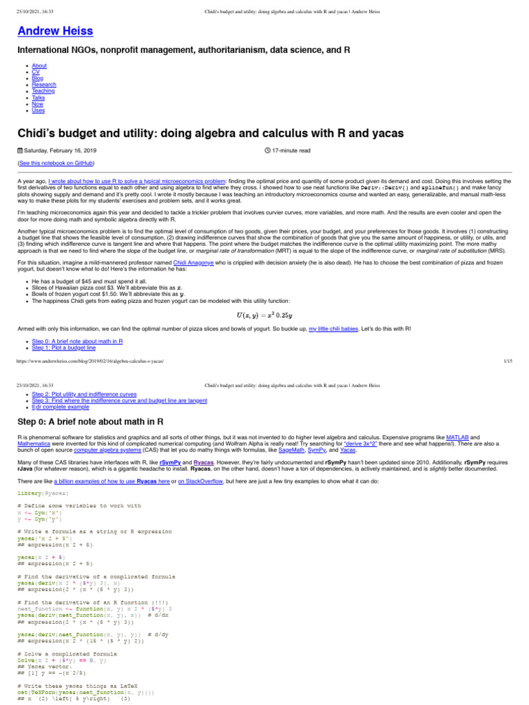 Chidi's Budget and Utility - Doing Algebra and Calculus With R and ...