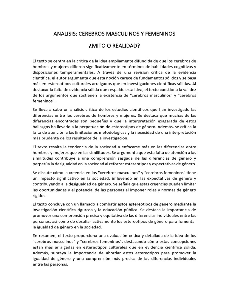 ANALISIS CEREBROS MASCULINOS Y FEMENINOS | PDF | Género | Estudios de género