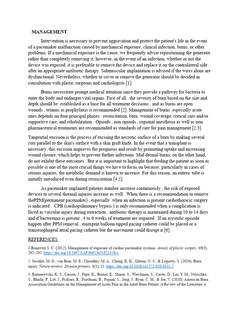 Management | PDF | Burn | Artificial Cardiac Pacemaker