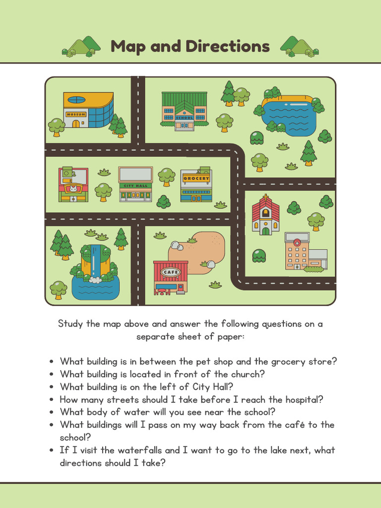 Town Map Directions Worksheet | PDF | Social Science