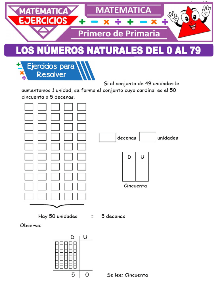 Los Numeros Naturales Del 0 Al 79 Para Primer Grado de Primaria | PDF