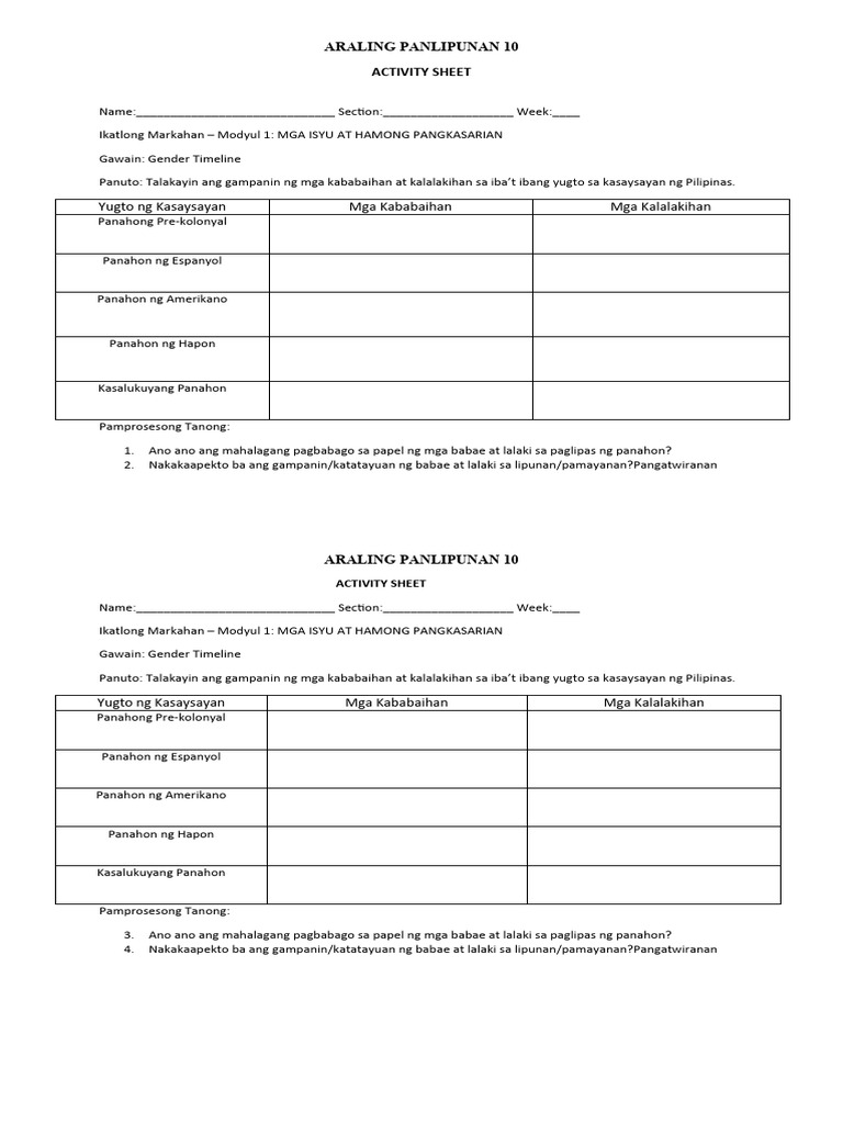 ARALING PANLIPUNAN 10 - Activity Sheet | PDF