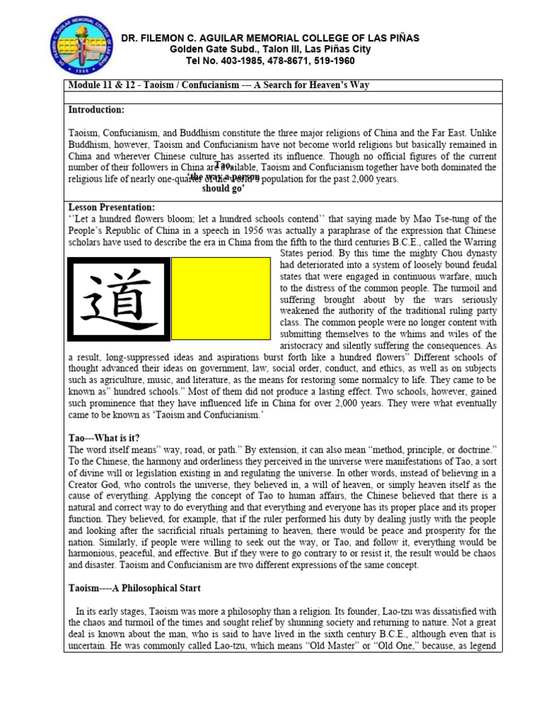 Module 1112 Religion | PDF | Confucianism | Tao