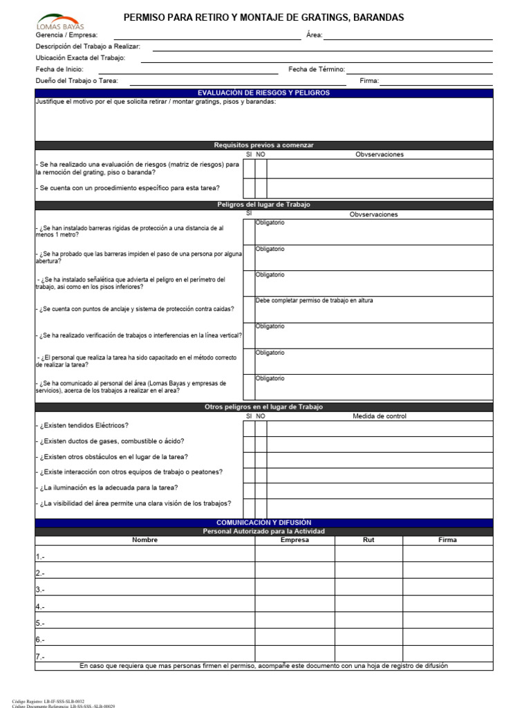 LB-If-SSS-SLB-0040 - Permiso para Retiro y Montaje de Gratings Barandas ...