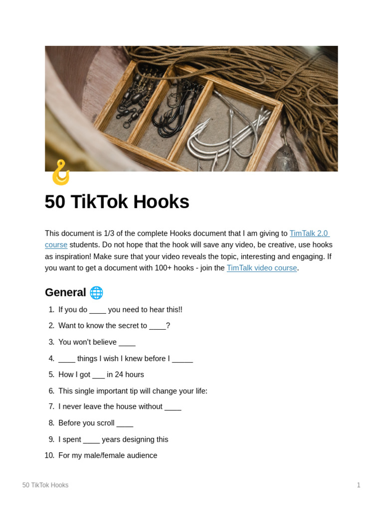 50 TikTok Hooks | PDF