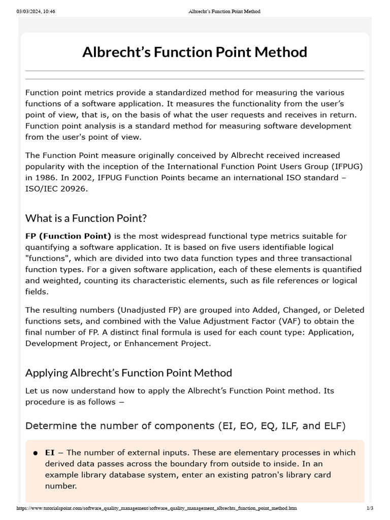 Albrecht's Function Point Method Explained | PDF | Computational Complexity Theory | Databases