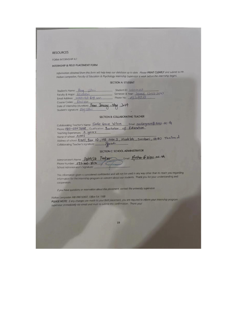 Dong Qihui - Placement Form | PDF