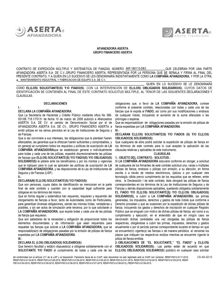 Contrato - Aserta | PDF | Póliza de seguros | Seguro