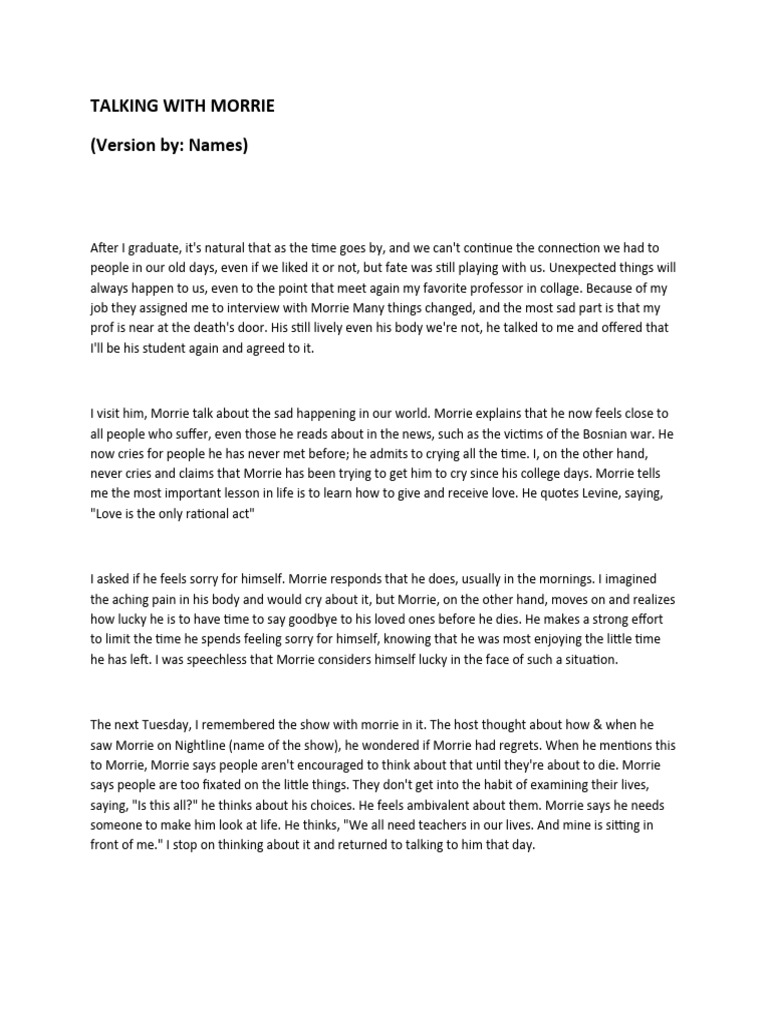 Tuesday With Morrie (Final) | PDF