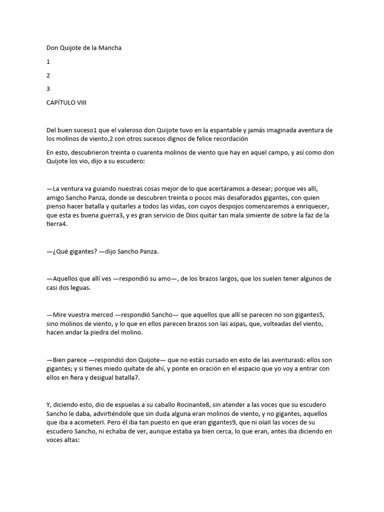 Don Quijote y la batalla con molinos | PDF | Don Quijote | Envidia