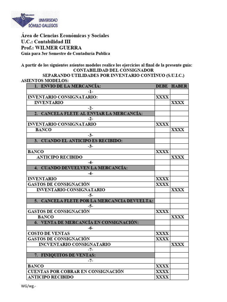 Guía Asientos Modelos Consignaciones | PDF | Economía Financiera | Economias