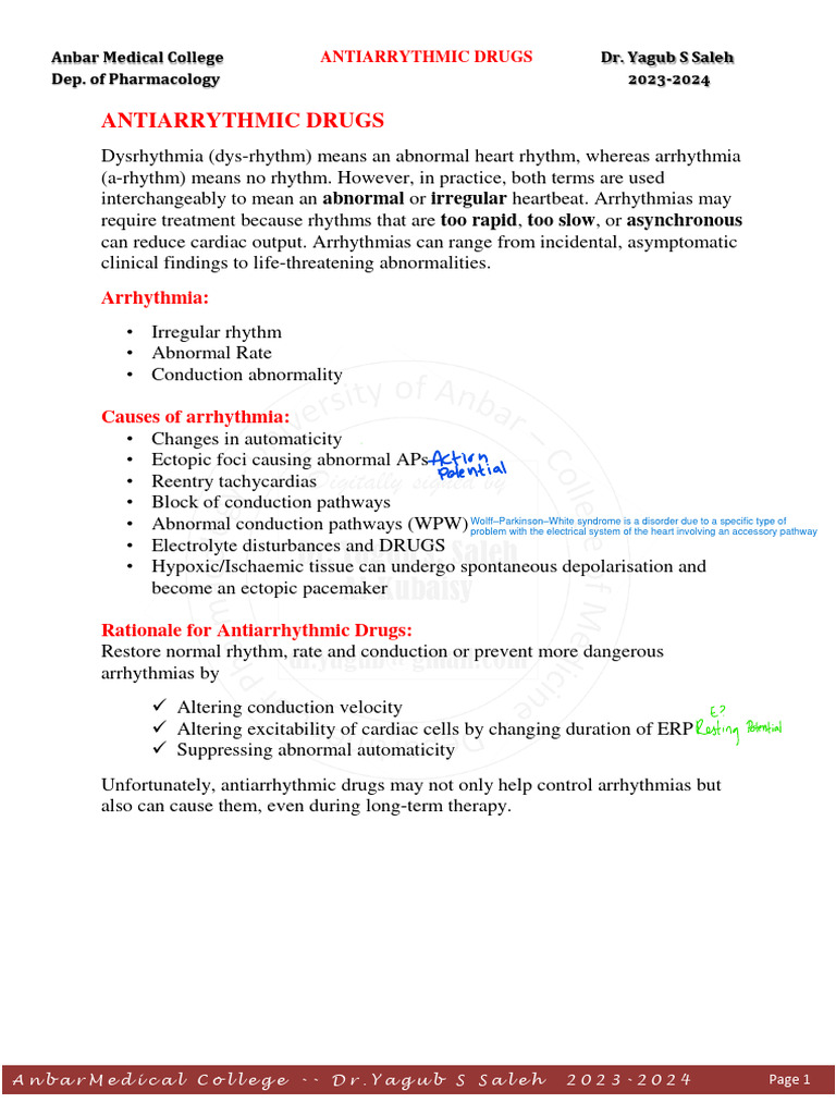 L6 ANTIARRYTHMIC DRUGS - DR - Yagub S Saleh | PDF | Cardiovascular ...