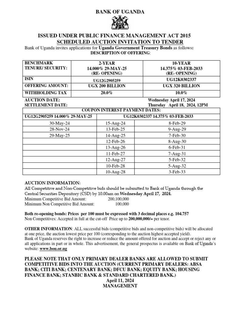 Invitation To Tender For 2 Year and 10 Year Reopening Government ...