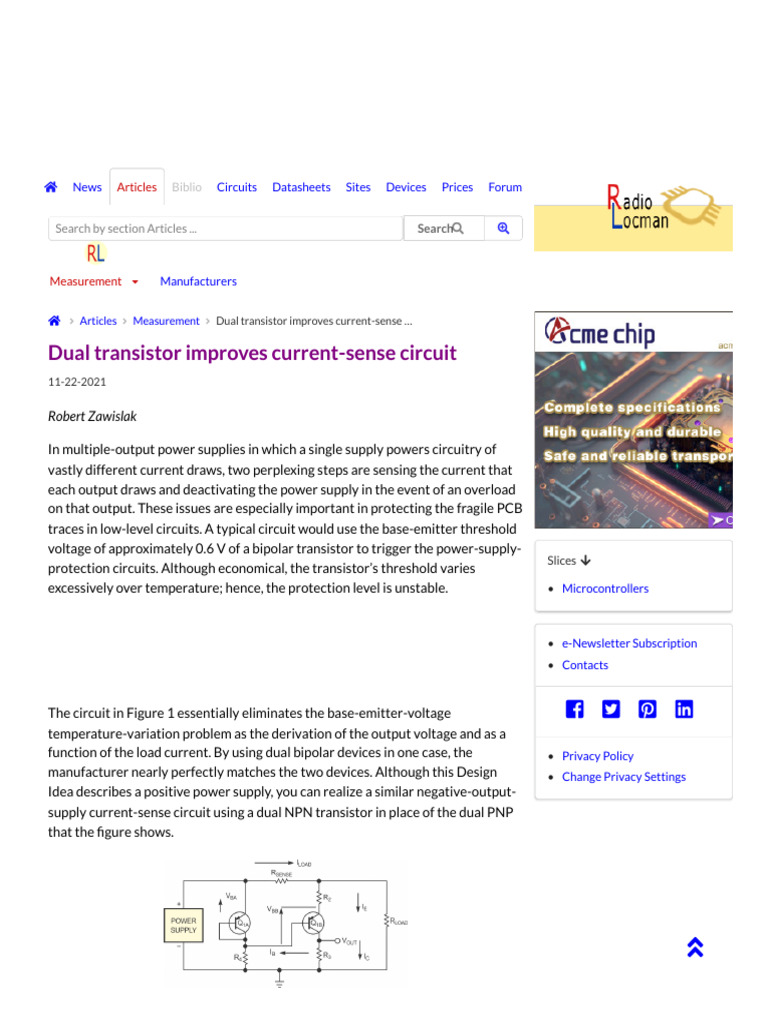 Dual Transistor Improves Current-Sense Circuit | PDF | Transistor ...