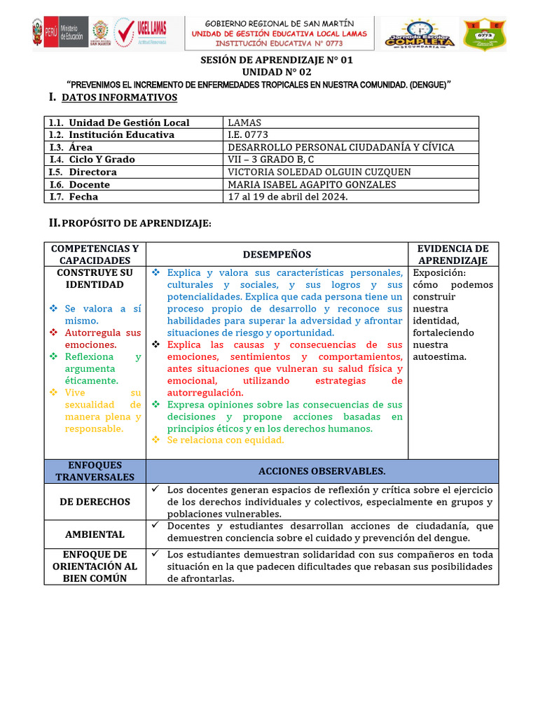 Prevención del Dengue en la Escuela | PDF | Las emociones | Aprendizaje