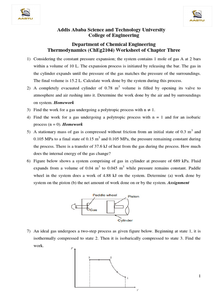 Work Sheet 3 of Thermodynamics | PDF | Gases | Pressure
