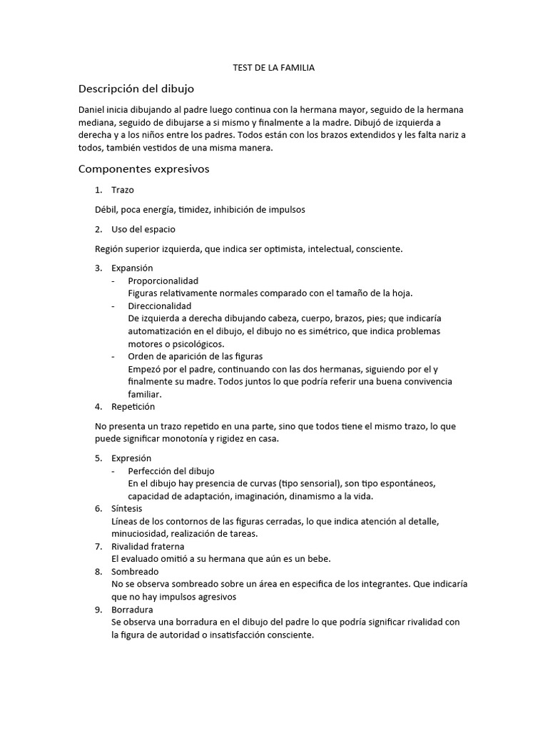 TEST DE LA FAMILIA Interpretcion | PDF | Sicología | Ciencias del ...