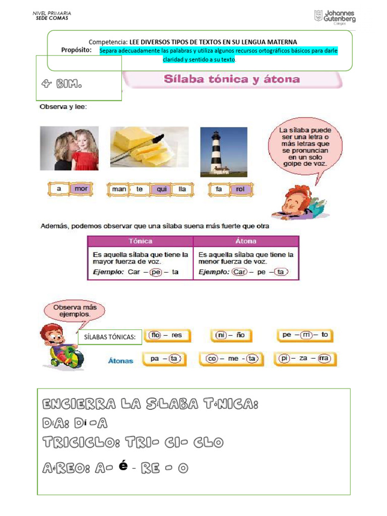 Sílabas Tónicas y Átonas 2022 | PDF