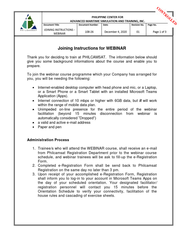 108-26 Joining Instructions - Webinar - 04 Dec 2020 | PDF | Web ...