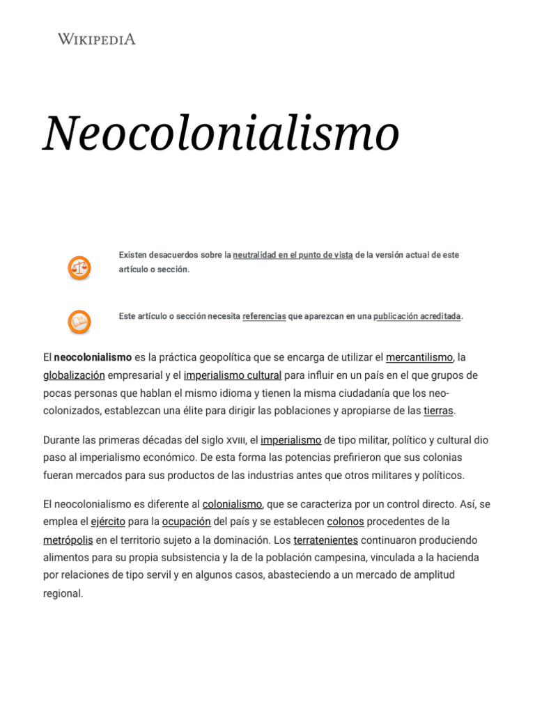 Neocolonialismo - Wikipedia, La Enciclopedia Libre | PDF | Economias ...
