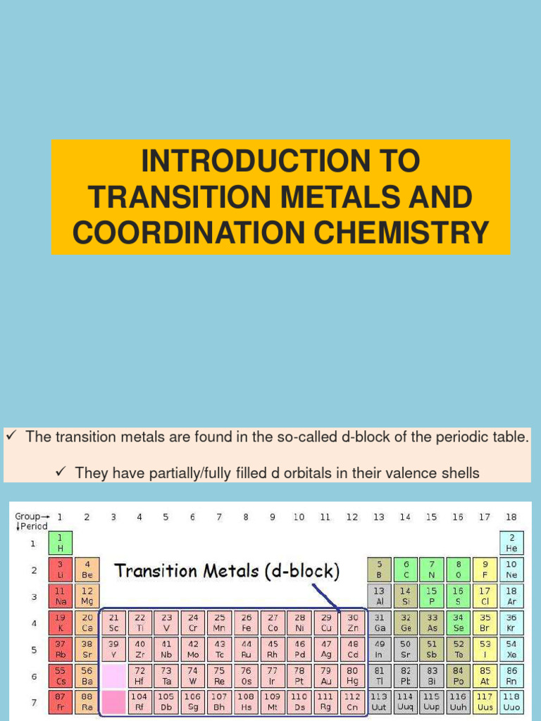 10 - Introduction To The Transition Metals and Coordination Chemistry ...