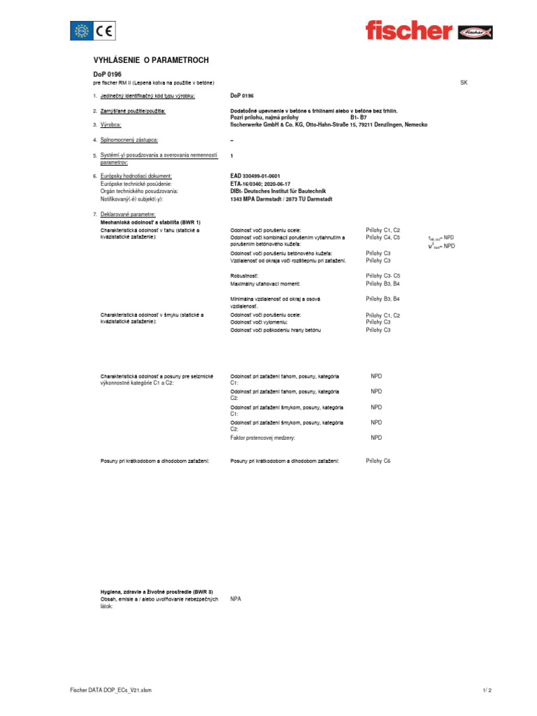 Vyhlasenie o Parametroch RM II | PDF