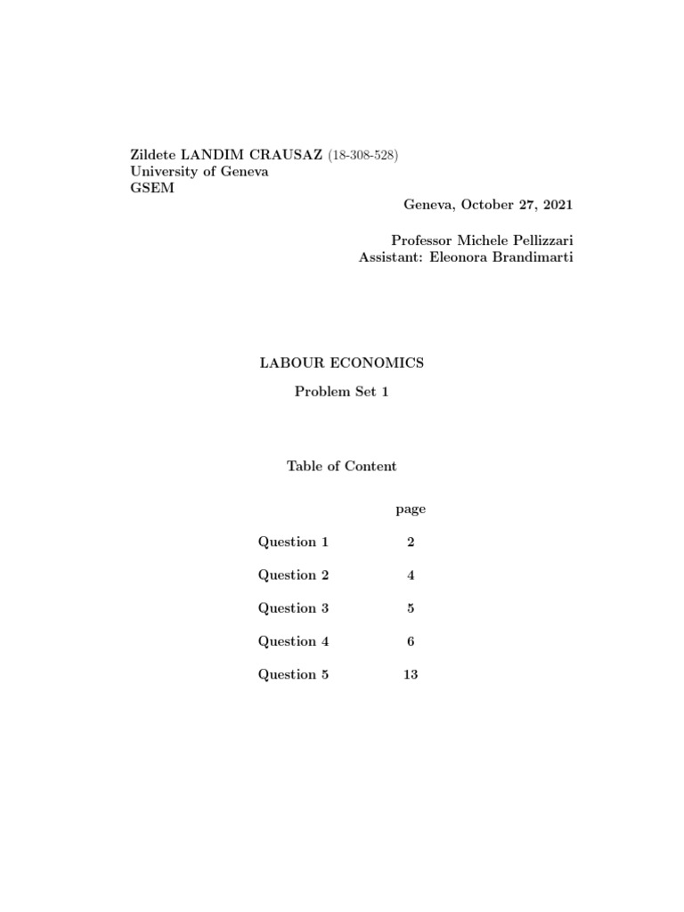 Labour Problem Set 1 | Download Free PDF | P Value | Labour Economics