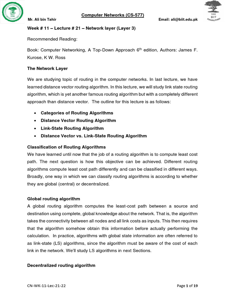 CN WK 11 Lec 21 22 | PDF | Port (Computer Networking) | Routing