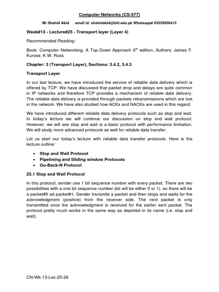CN WK 13 Lec 25 26 L4 Flow Control | PDF | Transmission Control Protocol | Computer Architecture