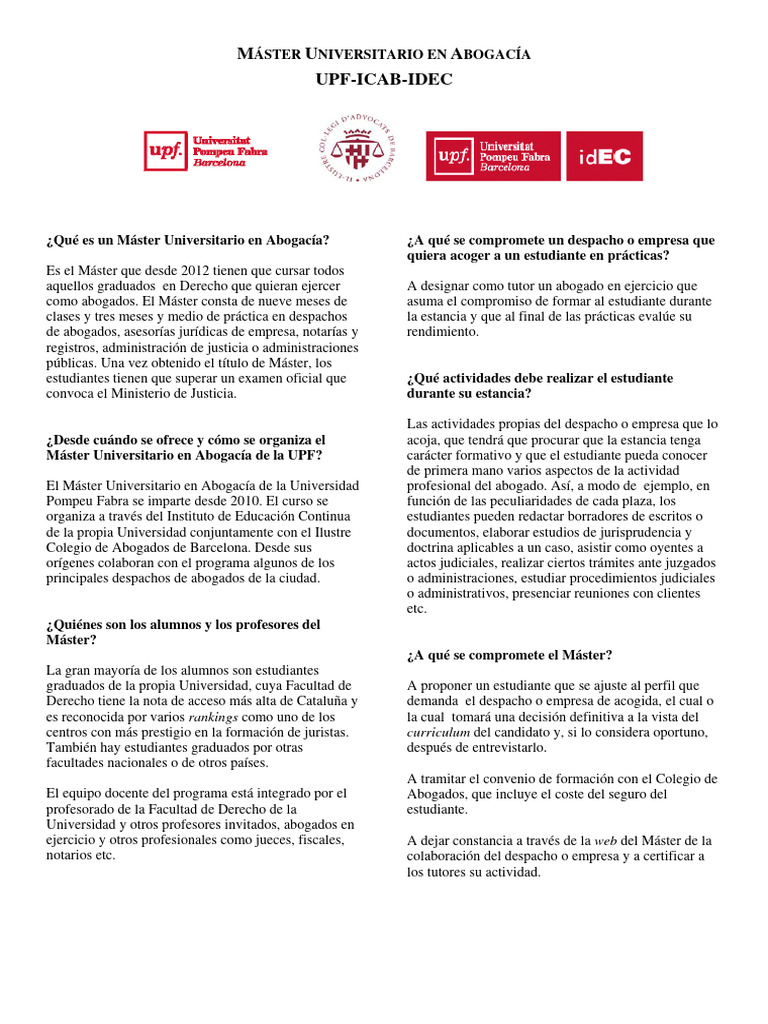 Máster Universitario en Abogacía UPF | PDF | Abogado | Justicia