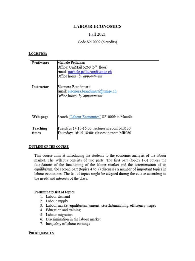 LabourEconomics Fall2021 | PDF | Labour Economics | Economics